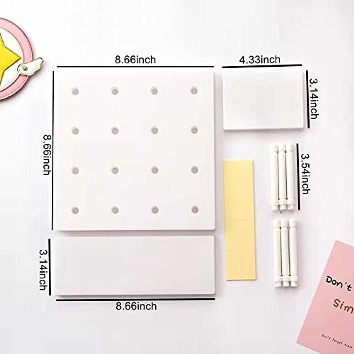 loveaiai Pegboard Shelf Set with Hooks,Small Plastic Floating Shelves Wall Organizer for Desk, Office, Bathroom, Entryway and Kitchen, No Drilling