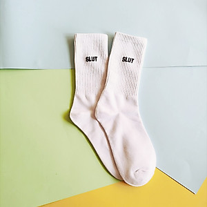 MUST ROSE SPORTS AND HOMEWEAR FUCK OFF Swear Word Curse Printed Stockings Crew Socks Funny Men Tube Socks (one size, Slut)
