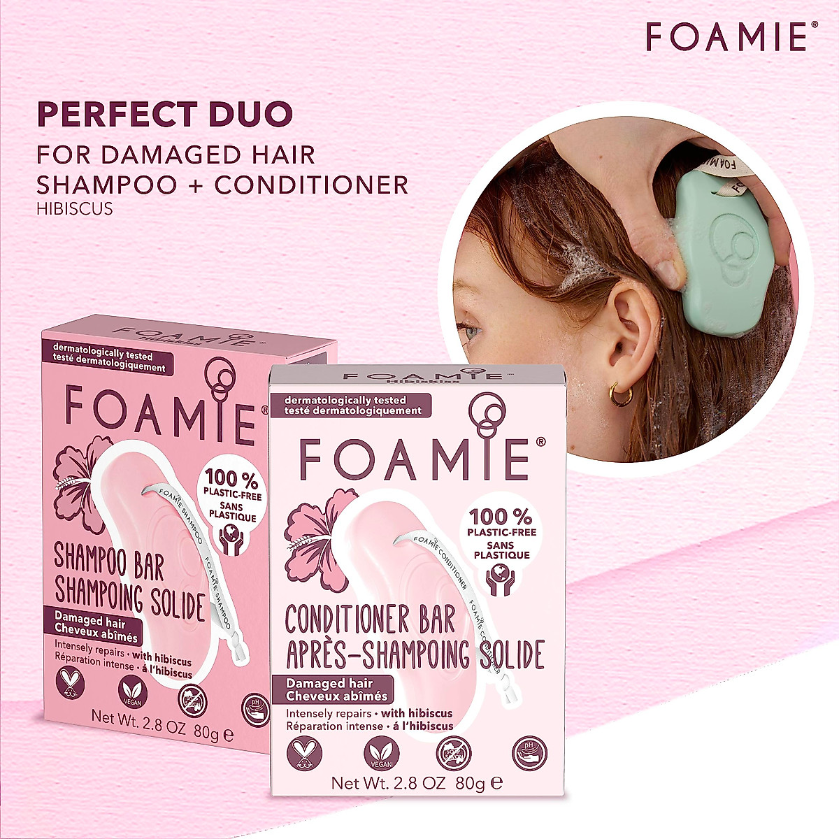 Foamie Natural Shampoo Bar Soap-Free, Paraben & Sulfate Free Solid Shampoo For Damaged Hair Hibiscus & Nettle Extract, Strengthens & Repair Frizzy Hair