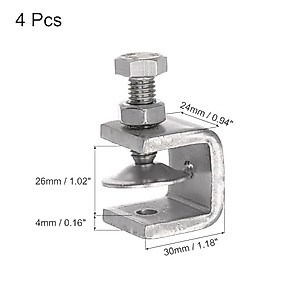 uxcell Stainless Steel C-Clamp with 0.79 Inch Wide Jaw Opening for Woodworking Welding Building Household Mount 4 Pcs
