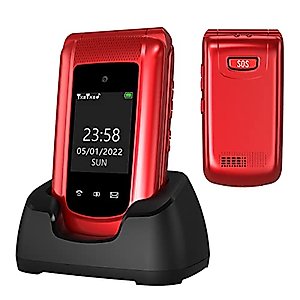4G LTE Seniors Cell Phone Dual Standby Unlocked Senior Flip Phone SOS Big Button Senior Basic Phone for Elderly 2.4 Inch Screen Unlocked Feature Cell Phone with Charging Dock (Red)