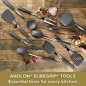Anolon SureGrip Stainless Steel Meat Fork/Kitchen Tool, 13.25 Inch, Gray,46288