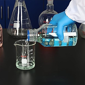 stonylab Graduated Storage Bottles with GL45 Screw Cap, 500 ml Borosilicate Glass Clear Round Lab Reagent Media Storage Bottles with Blue Screw Cap, 1 Pack