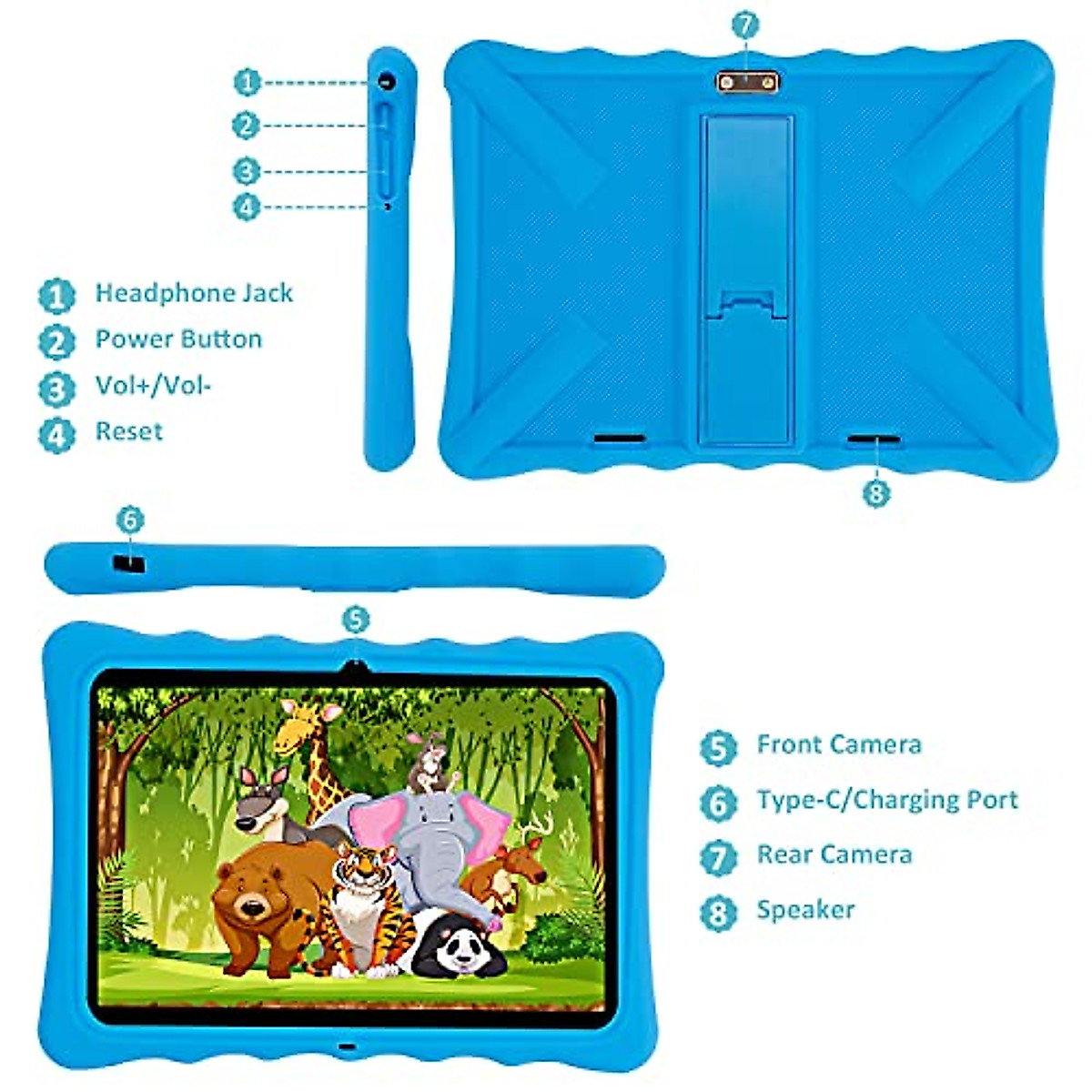 Veidoo Kids Tablet, 10.1 inch Android OS Tablet Pc with WiFi 2GB RAM 32GB ROM Toddlers Tablet, Parental Control APP Children's Tablet for Kids(Blue)