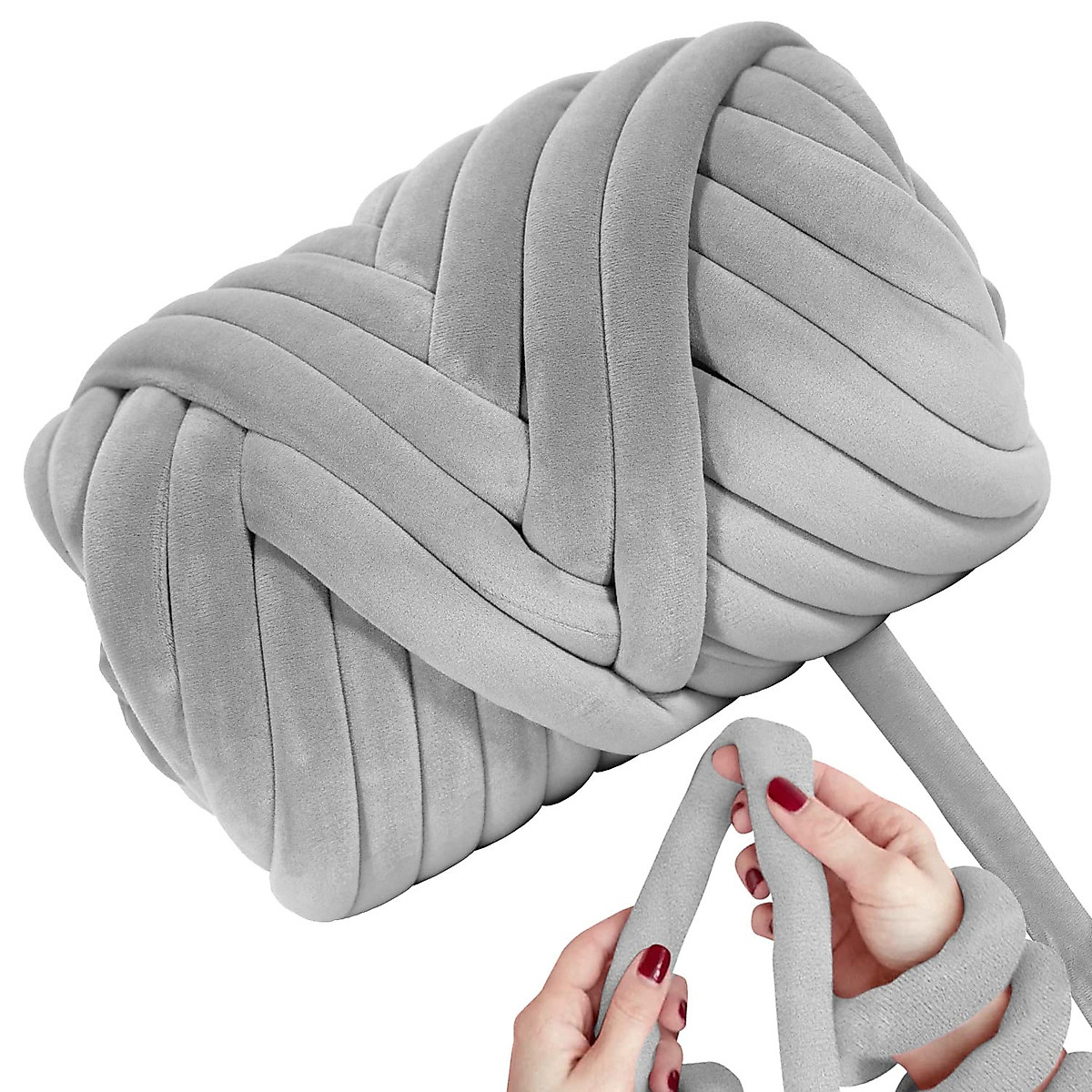 TUCO DEALS Ultra Soft 2.2 LBS (1kg) Chunky Yarn for Hand Knitting, Lush Velvet Fabric Tube Yarn to Make Handbags, Pillows, Blankets, Crafts (Grey)