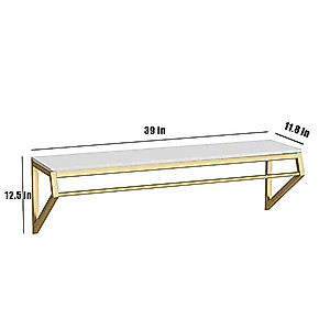 Ethemiable Clothing Store Modern Clothing Display Stands,Wall-Mounted Garment Rack with Wood,Storage Shoe Bag Metal Shelf,Organization Hanging Towel Rack（Gold, 39" L）