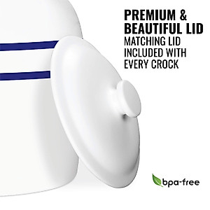 Geo Sports Porcelain Ceramic Crock Water Dispenser, Stainless Steel Faucet, Valve and Lid Included. Fits 3 to 5 Gallon Jugs. (Blue Stripe)