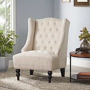 GDFStudio Tall Tufted Fabric Accent Chair, Vintage Club Seat for Living Room (Light Beige)