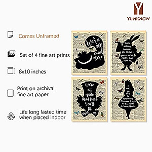 Cheshire Cat Mad Hatter White Rabbit - Alice in Wonderland Wall Art Decor - Alice Inspirational Saying Quote Poster Print - Motivational Wall Art for Alice Fans - Affirmation Gift for Women Teen Girl