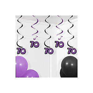 Creative Converting 5-Count Dizzy Dangler Hanging 70th Birthday Streamers, Black/Purple -