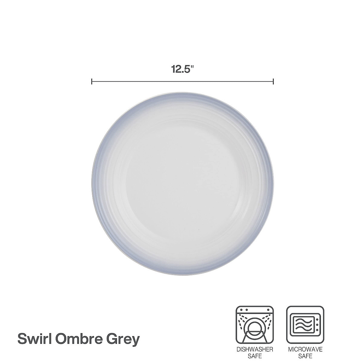 Mikasa Swirl Ombre White Round Platter, 12.5 Inch, Grey Banded