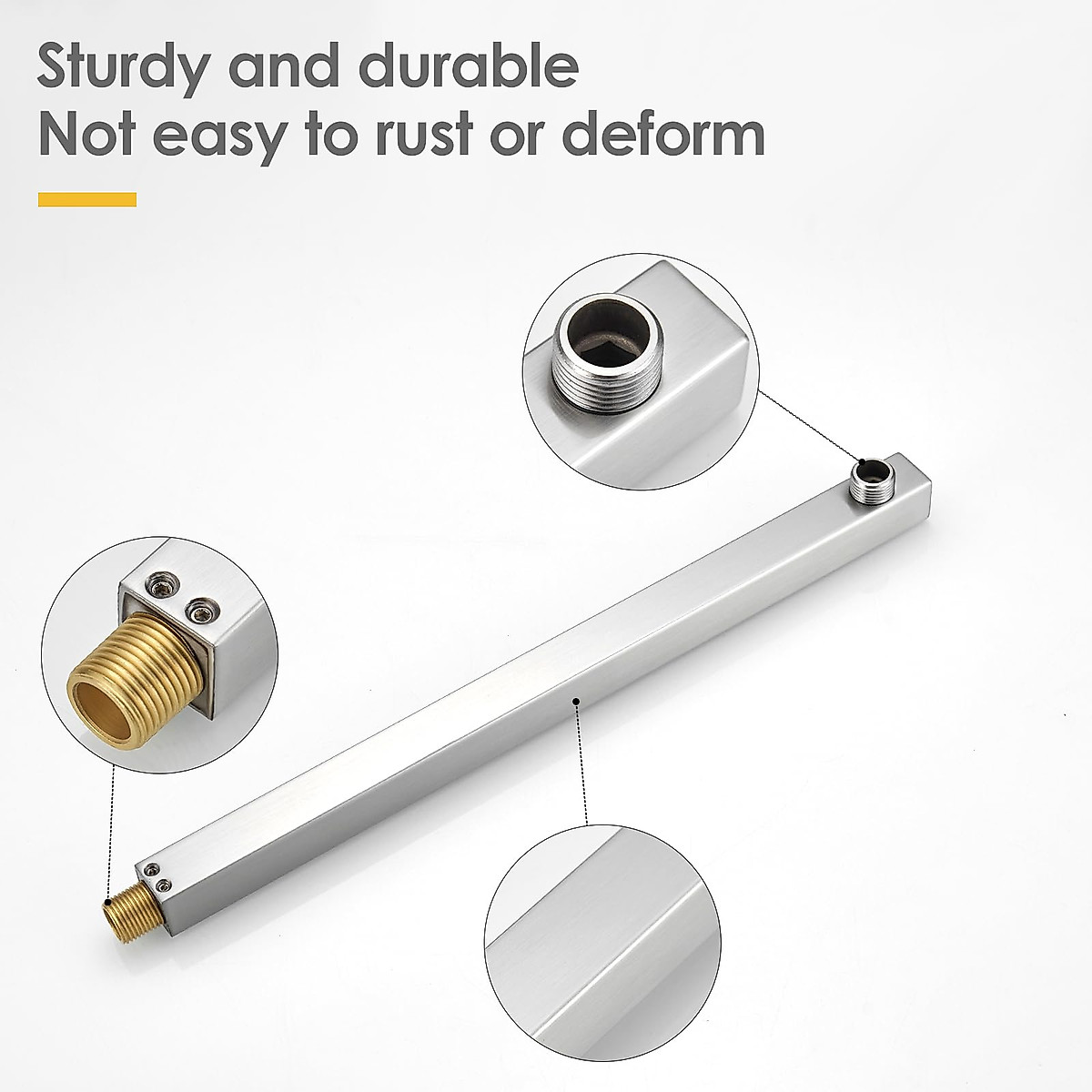 BESy 12 Inch Rain Shower Head, 12" Square Rainfall & High Pressure Stainless Steel Bath Showerhead, 20 Inches Straight Extended Shower Arm With Flange, Rain Shower Head Extension Arm Brushed NIckel