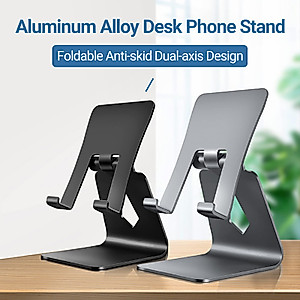 Desktop Phone Stand, Aluminum Alloy Single Folding Desktop Stand Mobile Phone/Tablet Universal Lazy Stand/Live Stand, Compatible with All Smartphones, Tablets Black