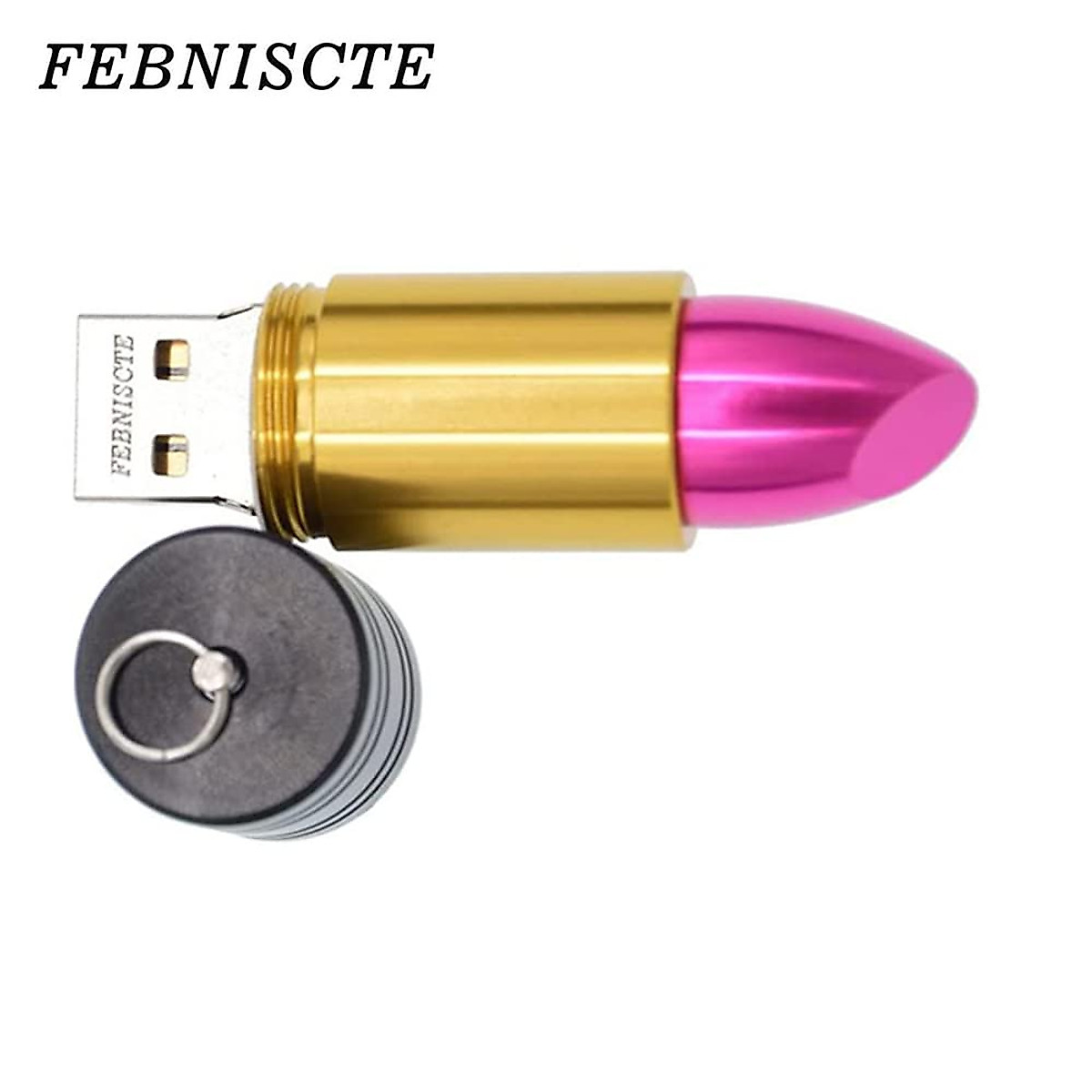 FEBNISCTE 32GB USB 2.0 Flash Drive Memory Stick Metal Lipstick Shape Style Pendrive High Speed 32 GB Thumb Drive Zip Drive