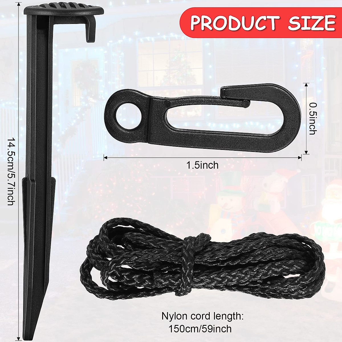 Inflatable Stakes and Tethers, Plastic Stake, Tether with Hook Inflatable Spikes Replacement Yard Halloween Christmas Holiday Inflatable Decoration Accessories for Garden Home Lawn (24 Pieces)