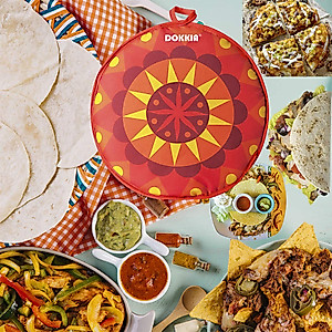 DOKKIA Tortilla Warmer Taco 12 Inch Insulated Cloth Pouch - Microwavable Use Fabric Bag to Keep Food Warm (12 Inch, Sunburst Sunflower Burrito Taco Tuesday Party)