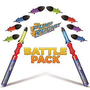 Geospace Hand Held Pump Rocket Combo Battle Pack Flying Foam Rockets for Outdoor Play for Kids (19" Long Mini Battle Pack with 2 Launchers and 10 Rockets)