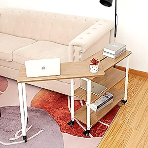 Coral Flower Accent 360° Free Rotating Sofa Side Snack Table for Home Office, Light Oak