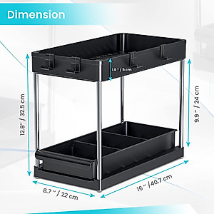 2Pcs Under Sink Organizers and Storage- Multi-Purpose, Pull-Out Kitchen Sink Cabinet Organizer with Hooks- Durable Bathroom Under Sink Organizer with Sliding Drawers- Cabinet Drawers Slide Out