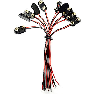 LampVPath (Pack of 10 I-Type 9V Battery Connector, 9 Volt Battery Clip, 9V Battery Clip Connector with Wire and Hard Buckle Plastic Housing