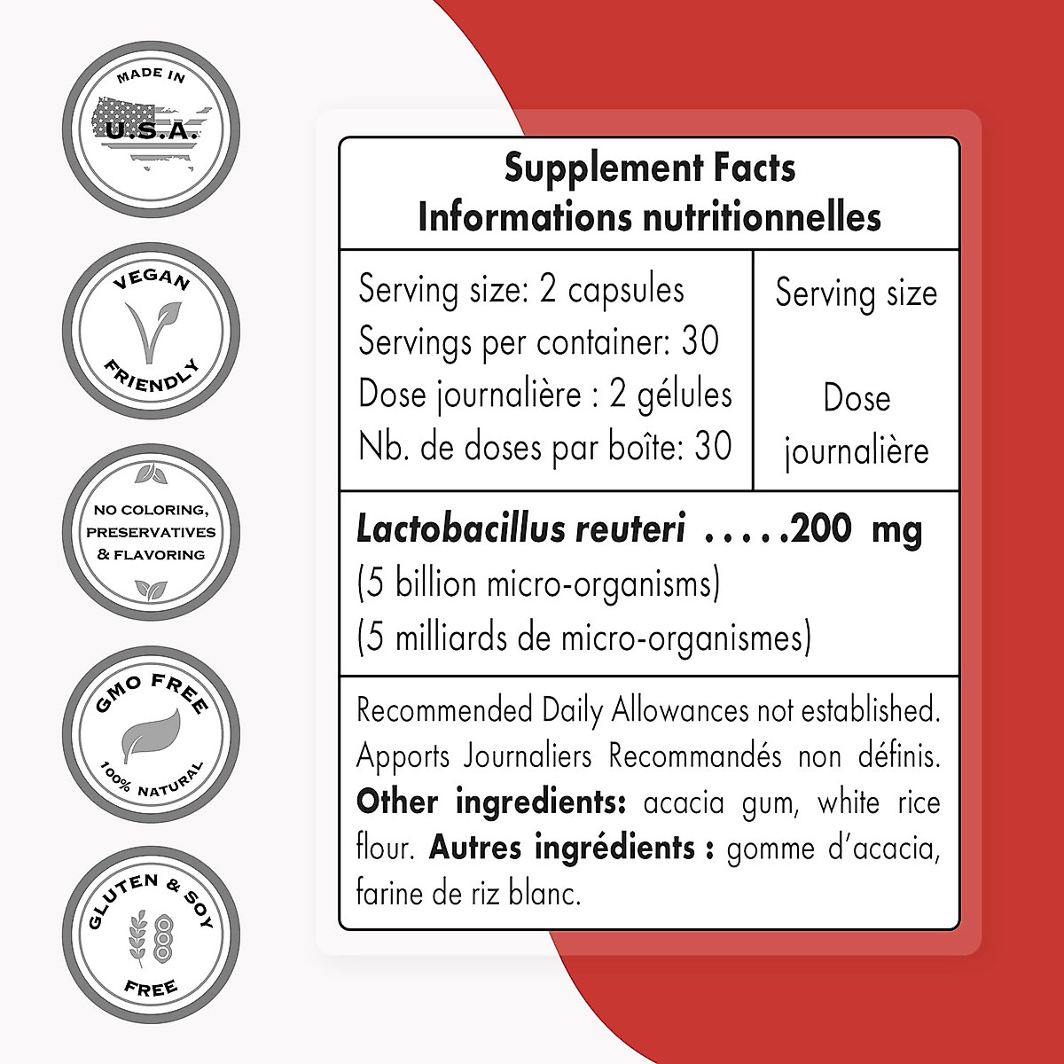Supersmart - Lactobacillus Reuteri 5 Billion CFU per Day - Probiotic Supplement | Non-GMO & Gluten Free - 60 DR Capsules