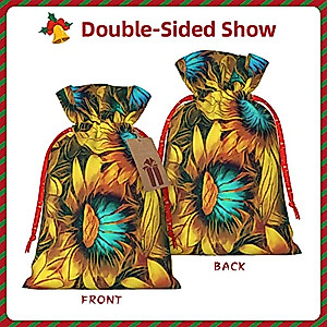 Drawstrings Christmas Gift Bags Floral-Sunflower Presents Wrapping Bags Xmas Gift Wrapping Sacks Pouches Medium