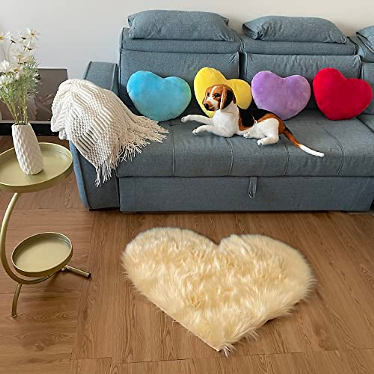 Wolf Prospect Thick Soft Fluffy Heart Shaped Rug, Faux Sheepskin Fur Rug, 2.3X3 Feet Shaggy Area Rugs for Bedroom, Living Room, Sofa, Floor Mat (Light Yellow)
