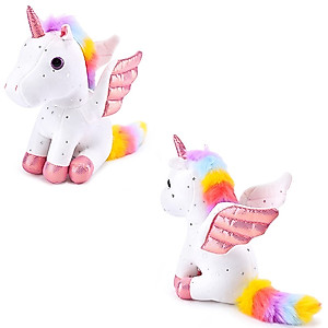 Locmetur Unicorn Stuffed Animal 12 inch Cuddly Plush Toys Girls Gifts with Rainbow Fur Shinning Wings Adorable Toddler Room Decor Gift for Birthday Valentines or Graduation