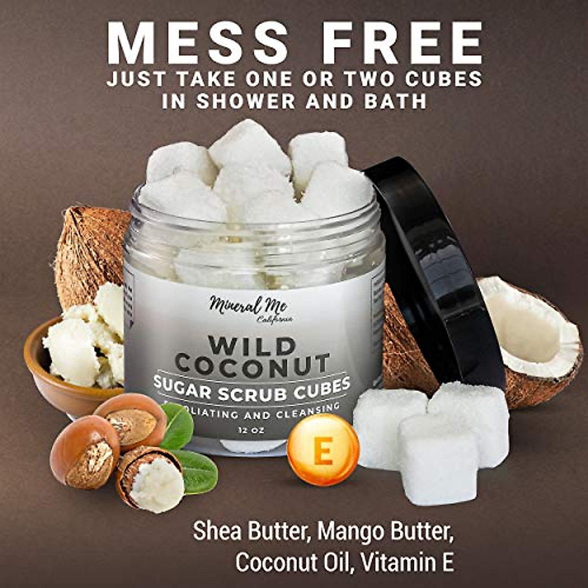 Body Scrub Exfoliator - 12oz COCONUT Sugar scrub cubes w/Mango Butter & Shea butter- Ultra Hydrating & Moisturizing - All Natural & Organic for all body exfoliation- For hands, arms legs, elbow & foot