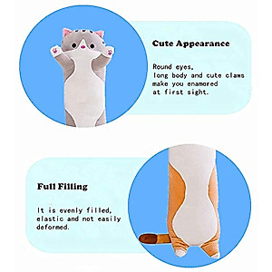 zhidiloveyou Long Plush Pillow of Cute Cat for Kids and Adults, Plush Toy Gift(27.5", Brown)