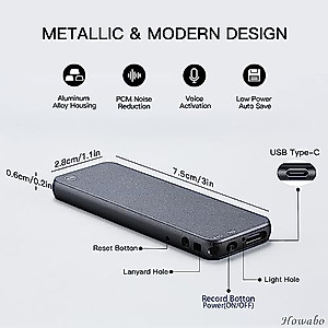 60H Voice Recorder, 64GB Howabo Digital Voice Recorder with Metal Housing and PCM Clear Recording, USB C Digital Recorder Perfect for Lectures Meeting Classes