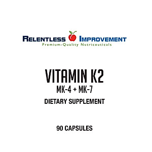 Relentless Improvement Vitamin K2 MK4 Plus MK7 Vegan Naturally-Derived Vege-Caps 90 Count