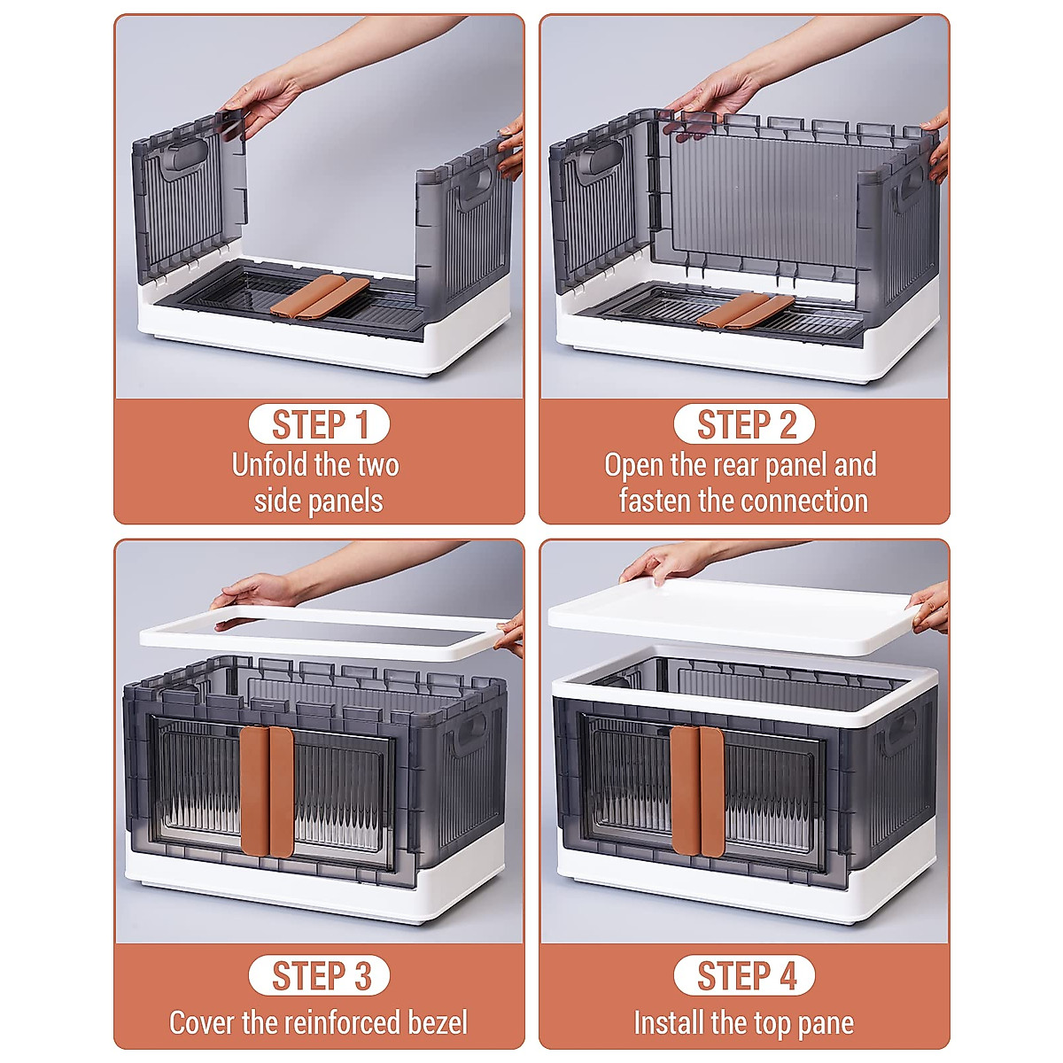 kenvc Plastic Storage Bins with Lids (3 Packs), 34Qt Clear Stackable Storage Bins for Closet Organizers and Storage with Wheels, Stackable Storage Bins with Lids and Doors