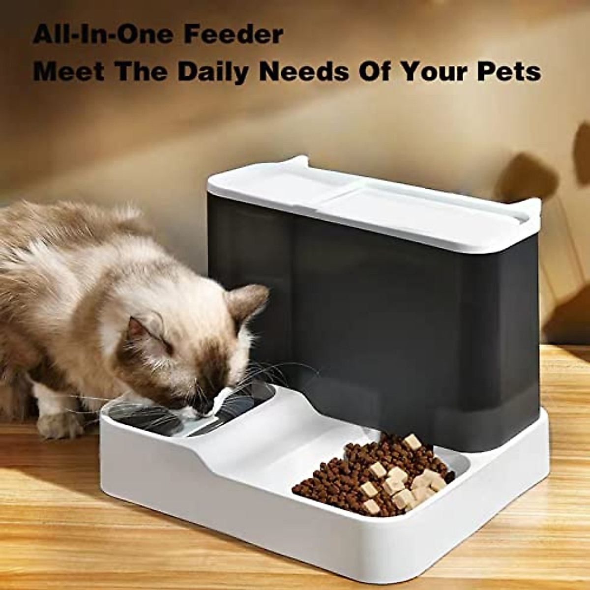 Anhixuse Automatic Cat Feeder,Dog Feeder,Pet Gravity Feeder,2 in 1 Gravity Cat Food and Water Bowl Set,Automatic Water Dispenser and Food Dispenser 2 in 1 for Small and Medium Dogs, Cats,Pets(Grey)