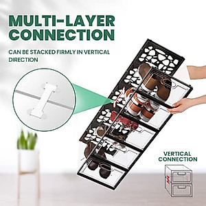 WALL QMER Shoe Boxes Clear Plastic Stackable, 12Pack, Large Size, Up to US Size 12, Crystal Clear Shoe Storage, Easy to Assemble, Sturdy, Versatile Shoe Organizer, Black