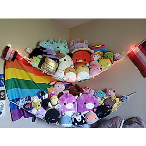 Toy Hammock, Huijukon Jumbo Corner Toy Hammock Toy Storage Net Hammock Collection Organizer for Stuffed Animals Squishmallows Cuddly Plush Soft Toys | Size: 86" x 60" x 60" (White)