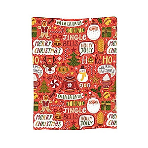 Christmas Santa Claus Reindeer Snowman Blanket Throw Flannel Fleece Ultra Soft Blanket for Couch Sofa Bed 80"X60"