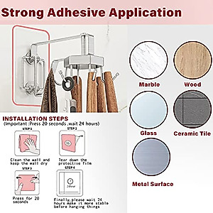 BDS-DELWINS Wall Mounted 360 Degree Rotating Hook,Self Adhesive 360 Degree Wall Hook,304 Stainless Steel Waterproof Hooks Heavy Duty,Utensil Hanger Hook for Bathroom,Utility Hook with 6 Hooks(Silver)