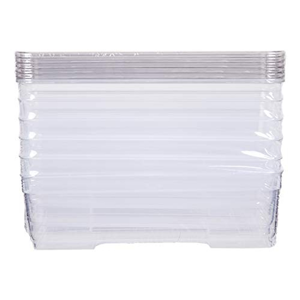 AB Designs Bin Pack, [6] Long Home Organizer Storage Boxes with Lids, Translucent Clear