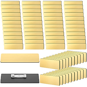 Geosar 50 Pcs Name Tag Badge Blanks 1 x 3" Brushed Gold Round Corners Pin DIY Blank ID Name Badge for Office Workers Students