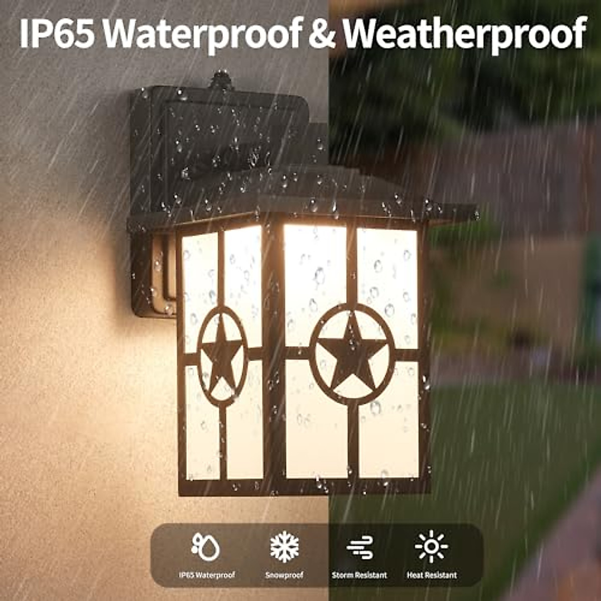 Yisuro Dusk to Dawn Porch Lights Outdoor, Bulb Included, Exterior Lighting Fixtures, Black Wall Sconce Waterproof, Star Outdoor Outside Lighting for Porch House Garage（1 Pack）