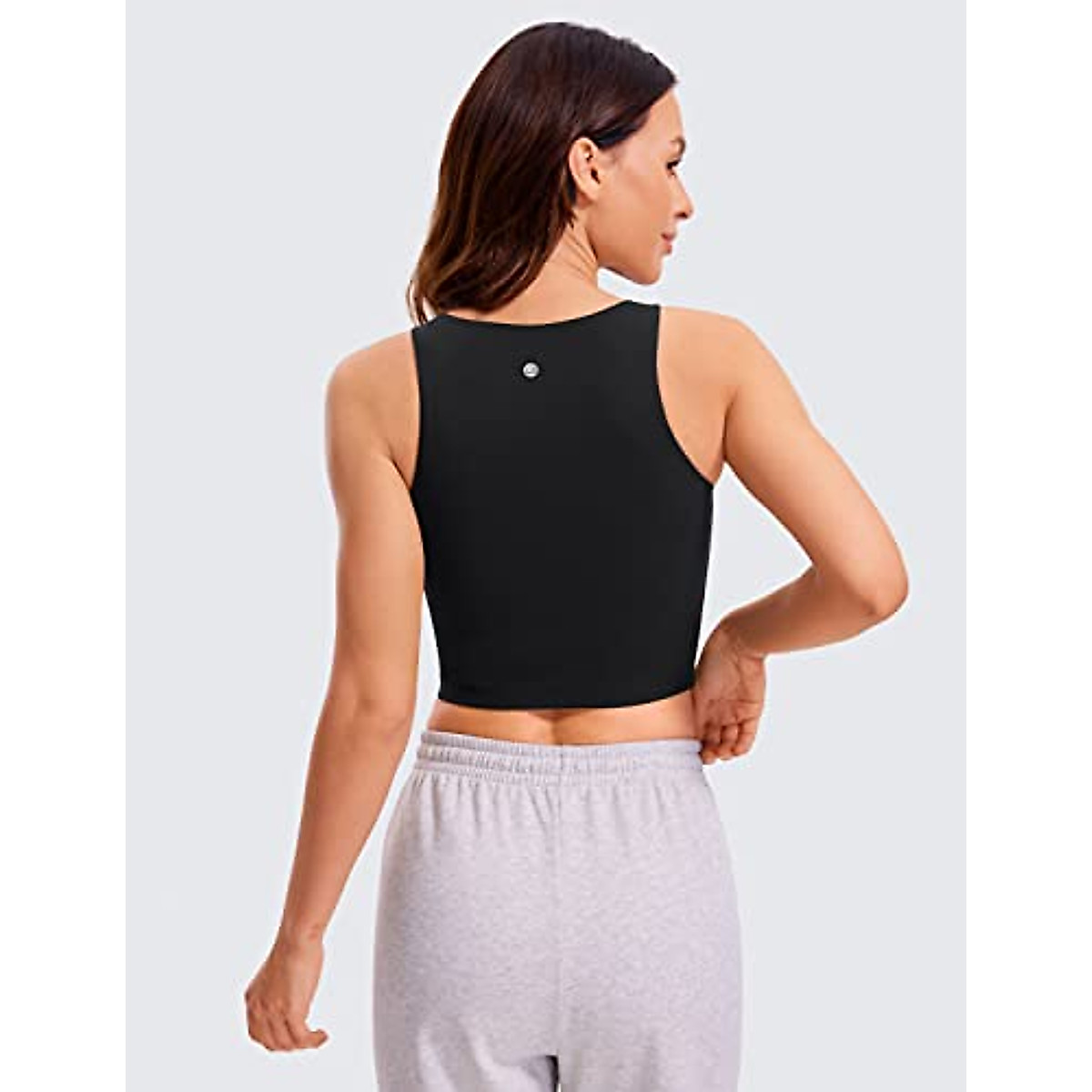 CRZ YOGA Womens Butterluxe Double Lined Cropped Tank Tops High Neck Racerback Tanks Sleeveless Casual Workout Crop Top Black Medium