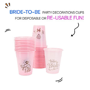 Neliblu Bachelorette Party Team Bride Cups - 25 Bridal Shower Decorations - Mega Party Pack of Team Bride, & She Said Yes Pink and Gold Cups For Weddings and Bridal Showers