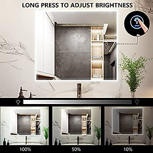 LVSOMT 24 x 28 Inch Bathroom Mirror with LED Lights, Wall-Mounted Vanity Makeup Lighted Mirror, Anti-Fog, Dimmable Lights, Waterproof IP54, Touch Screen Switch, Horizontal/Vertical