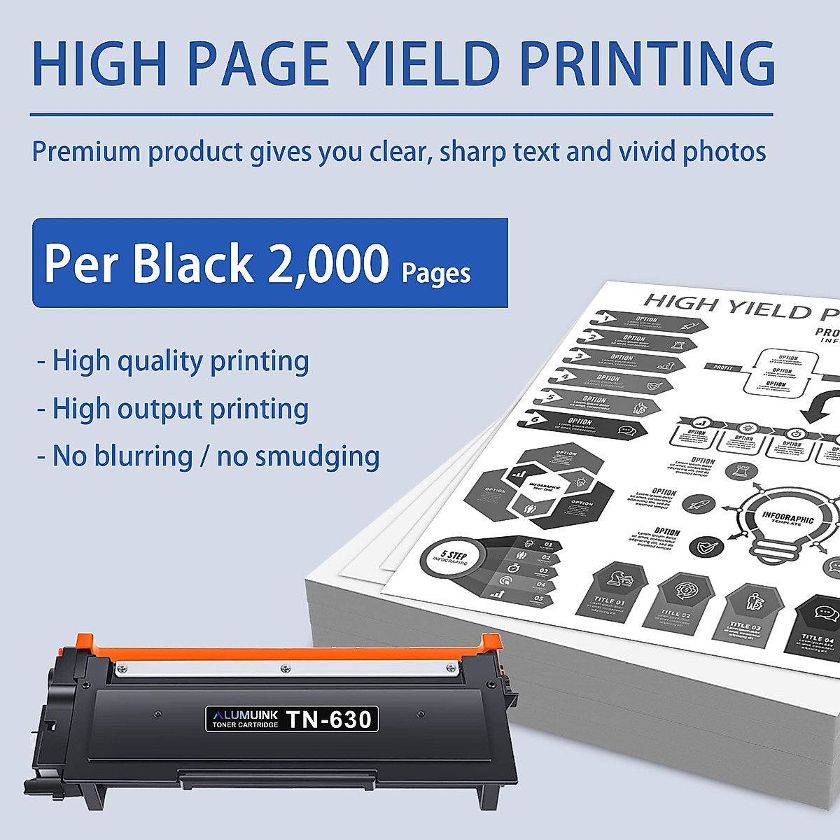 TN630 Toner Cartridge Replacement for Brother TN630 TN-630 to Use with HL-L2320D HL-L2360DW HL-L2340DW HL-L2380DW DCP-L2540DW MFC-L2740DW Printer (Black,1 Pack)