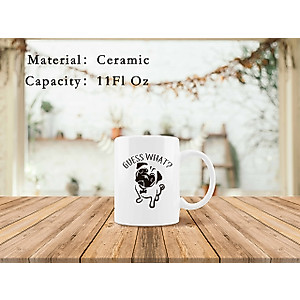 QUICQOD Funny Best Gifts for Kids Girls Women Pug Mom Pug Lovers - Guess What Pug Butt 11 Oz White Coffee Mug - Christmas Thanksgiving Birthday Anniversary Presents