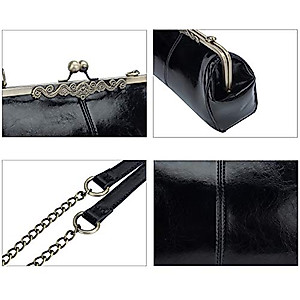 Micom New Small Retro Vintage Kiss Lock Imitation Leather Purse Handbag Totes Bag for Women,girls (Black1)