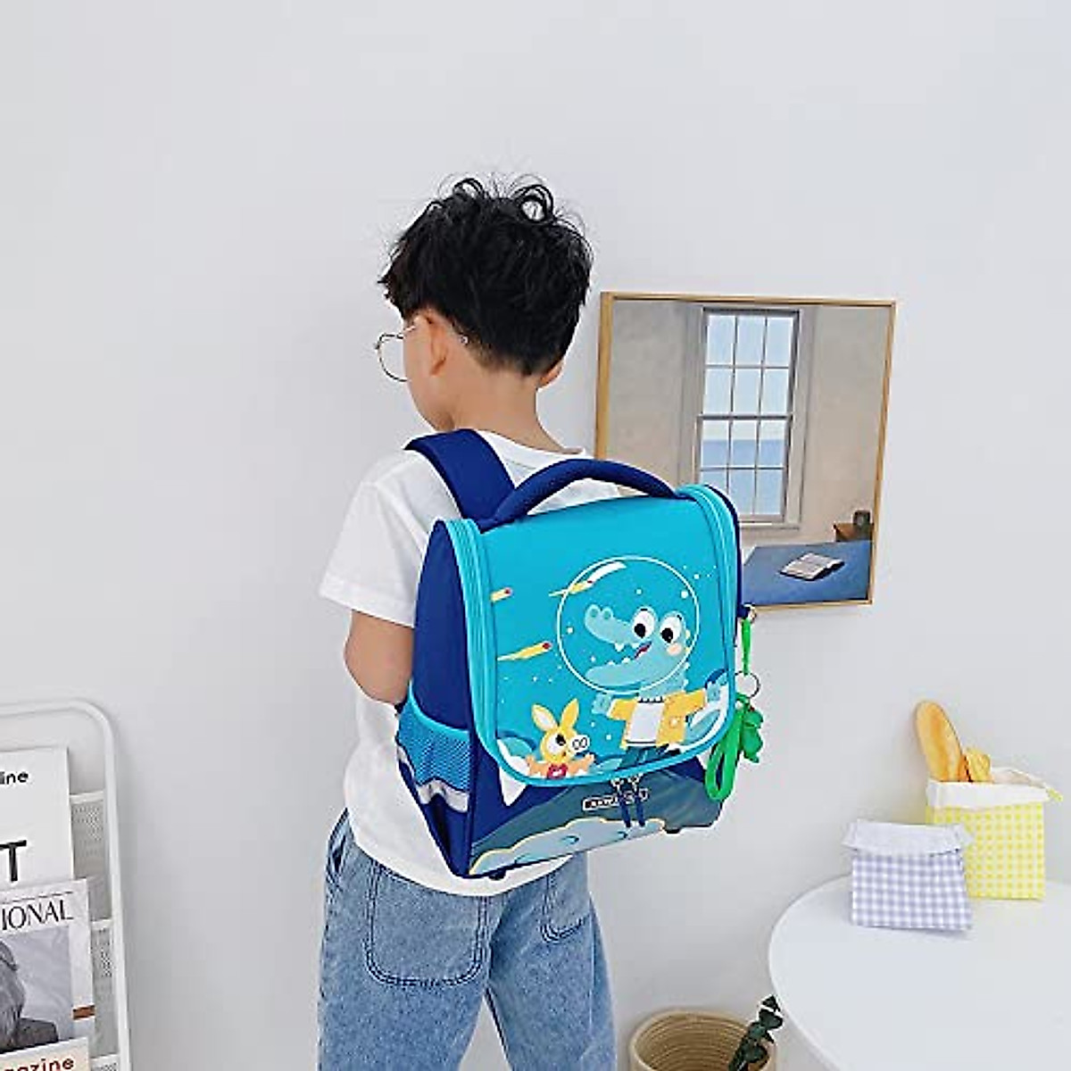 Qckarobe Toddler Backpack for Boys, Small Backpack for Little Kids, Kindergarten Backpack Preschool Bookbag for Boy 3-6, Lightweight Cute Crocodile Schoolbag Blue Children Travel Bag 12''