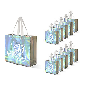 Last Disco Bachelorette Gift Bags (Set of 12) 70s Bachelorette Party Favors Bags I Bachelorette Night Fever Non-Woven Disco Tote Gift Bags I Iridescent Bridesmaid Bags