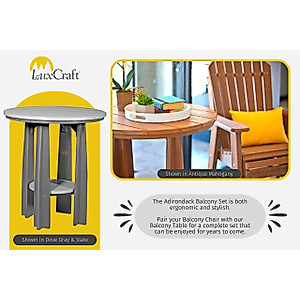 LuxCraft Plastic Poly Adirondack Balcony Chair with Built-in Footrest, Counter Height Outdoor Patio Dining Chair (Dove Gray & Slate)